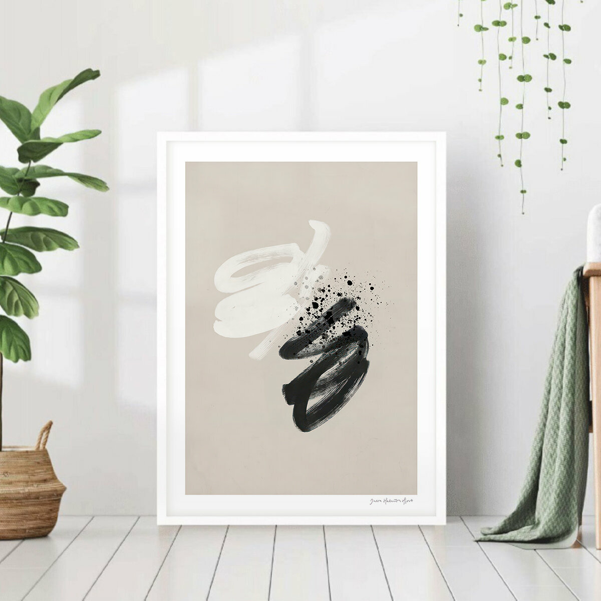 Постер "Абстракция в серых тонах" 50x70 в белой рамке на стену для интерьера