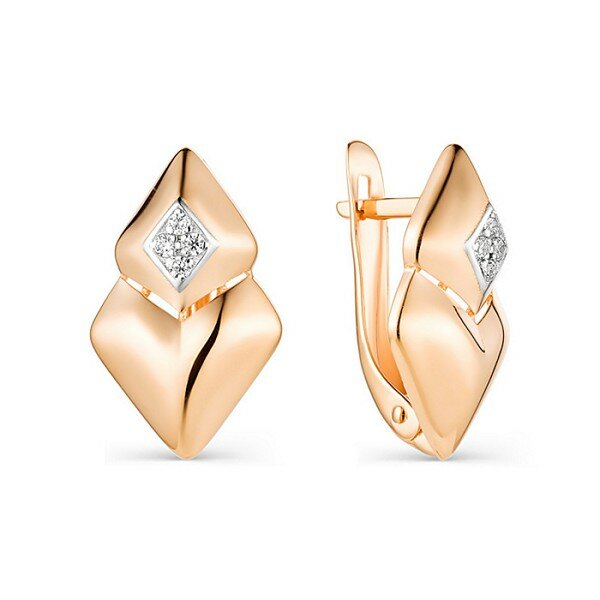 Серьги, красное золото, 585 проба, фианит