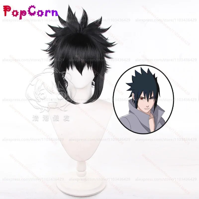 Косплей парик Uchiha Sasuke черный синтетический 35 см