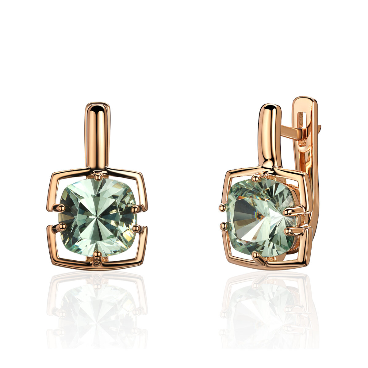 Серьги, красное золото, 585 проба, кварц
