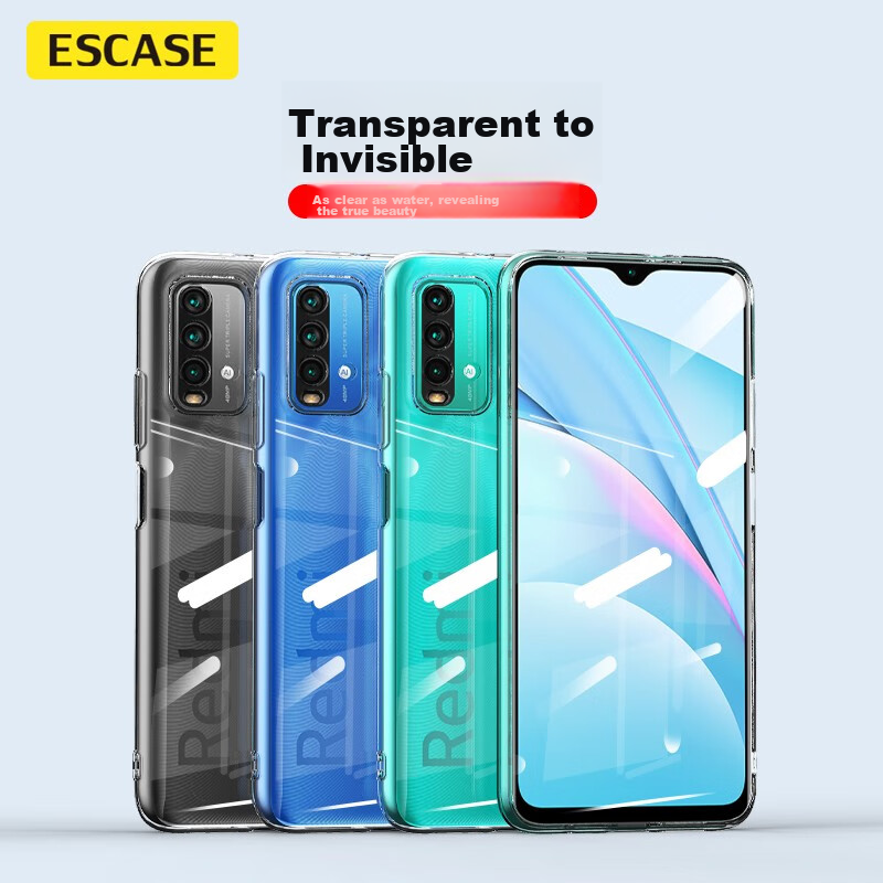 ESCASE Redmi Note 9 Phone Case 4G Version Protective Cover, Shockproof Full Coverage/soft Shell Silicone (With Lanyard Hole) Protective Case, Transparent