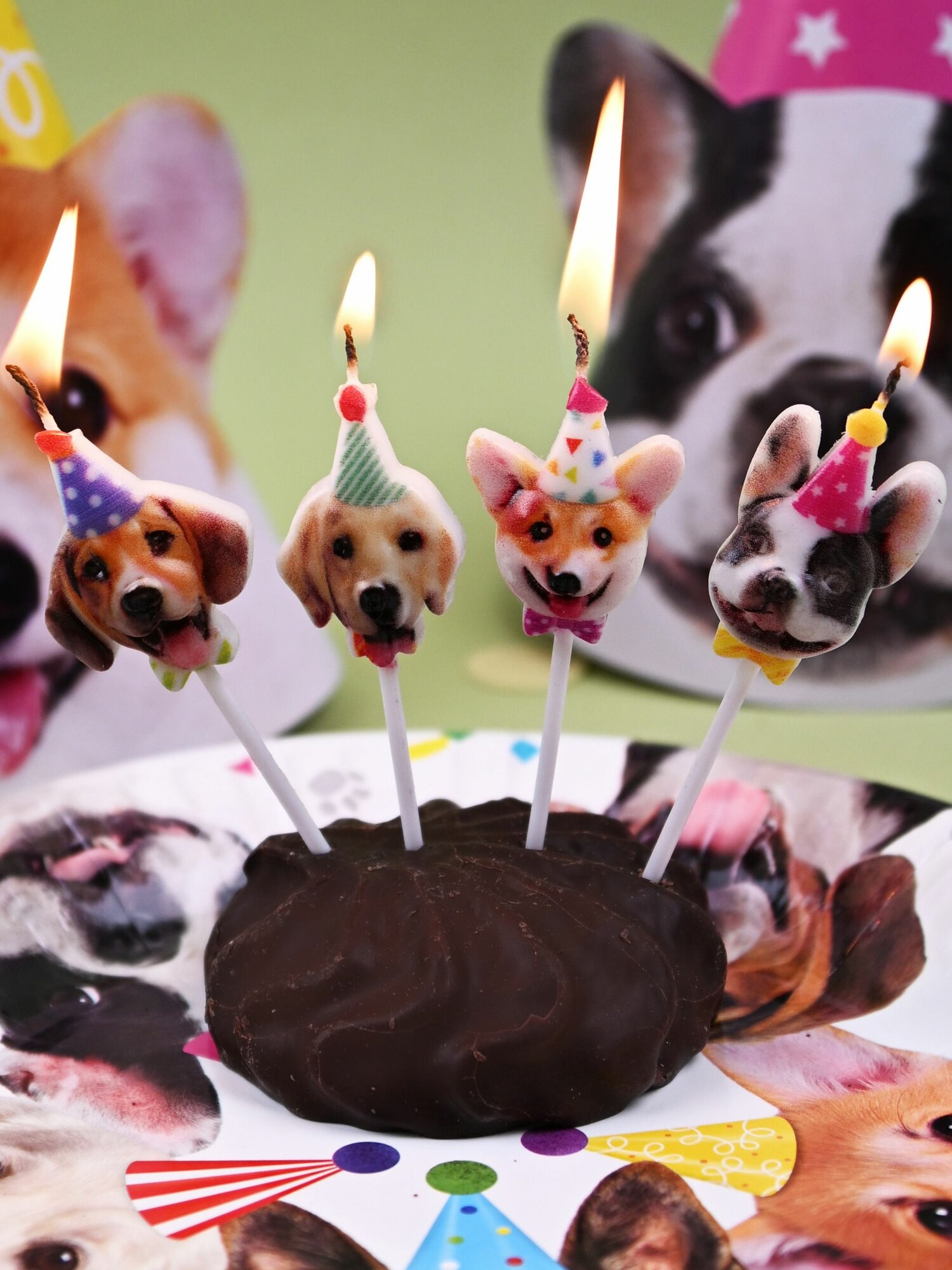 Свечи для торта на пиках Мордочки Собачек фигурные фотографичные, 5 штук