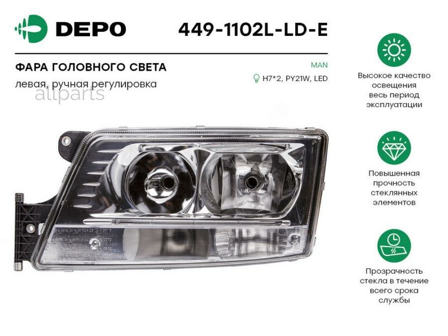 DEPO 4491102LLDE фара! (H7) левая с корректором, LED\ MAN
