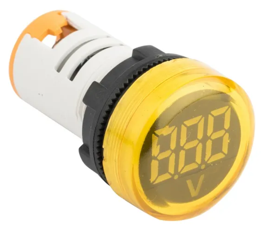 Лампа сигнальная индикаторная EKF / ЕКФ PROxima ED16-22VD индикатор значения напряжения, с круглой линзой, желтое свечение, длина 50мм, диаметр отверстия 22мм, 500В, AC, IP54