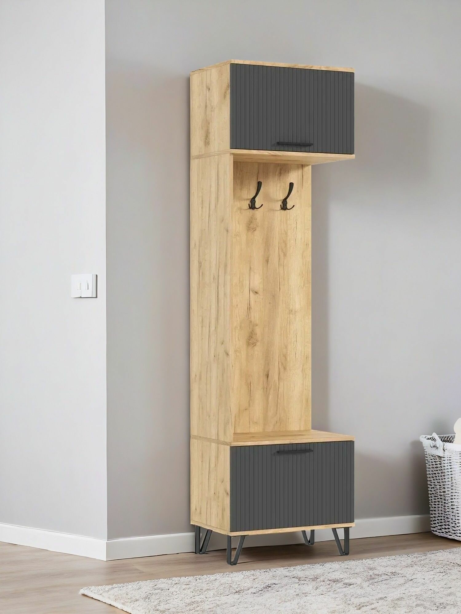 Прихожая Флэш 600х2130х410 Браш Графит, Дуб Крафт