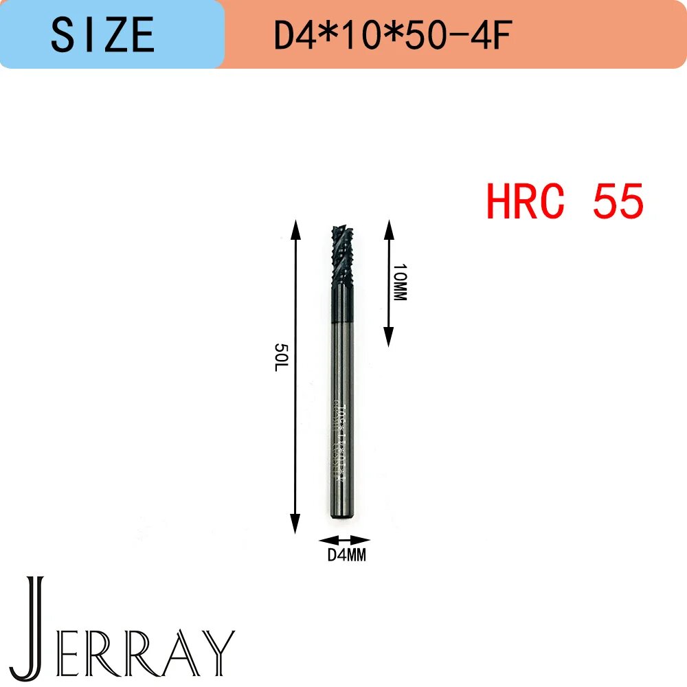 JERRAY Черновая концевая фреза из карбида вольфрама 4 фрезы HRC55 4-20мм D4X10X50