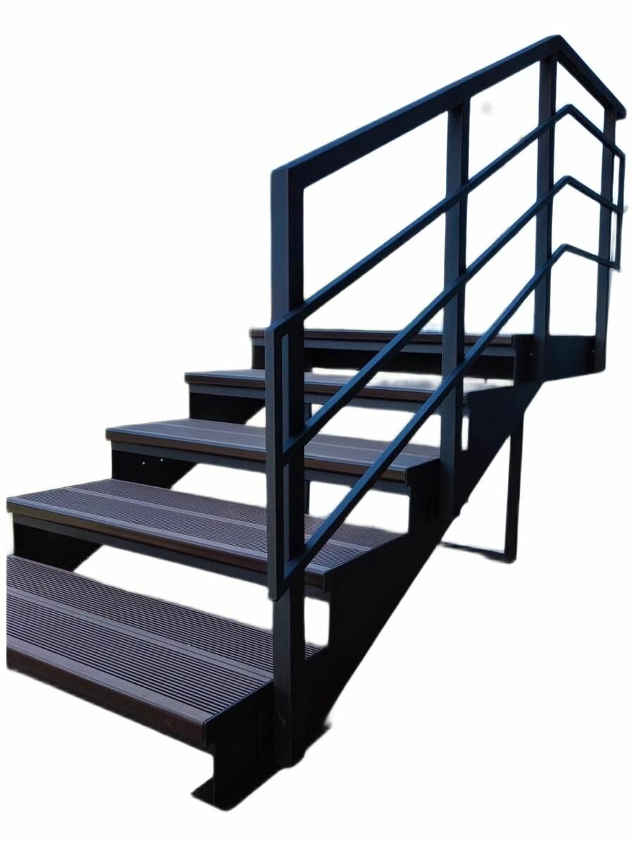 Лестница-крыльцо 6 ступеней с площадкой, с ДПК, ограждение справа. Ширина 1м. Высота 110 см.