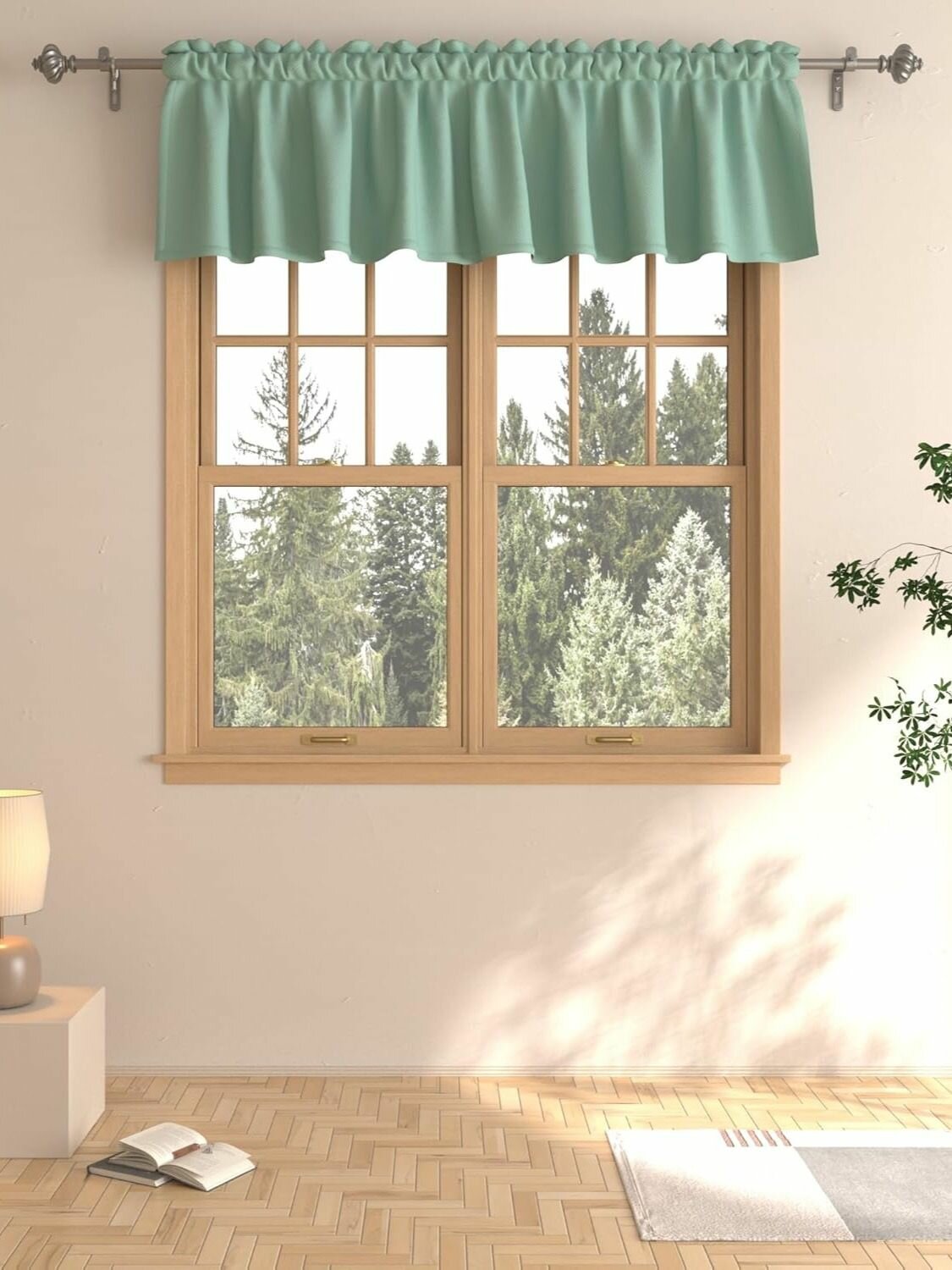 Ламбрекен для кухни на окна из плотной ткани на ленте под крючки арт. БКЛАМ-939 цвет салатовый