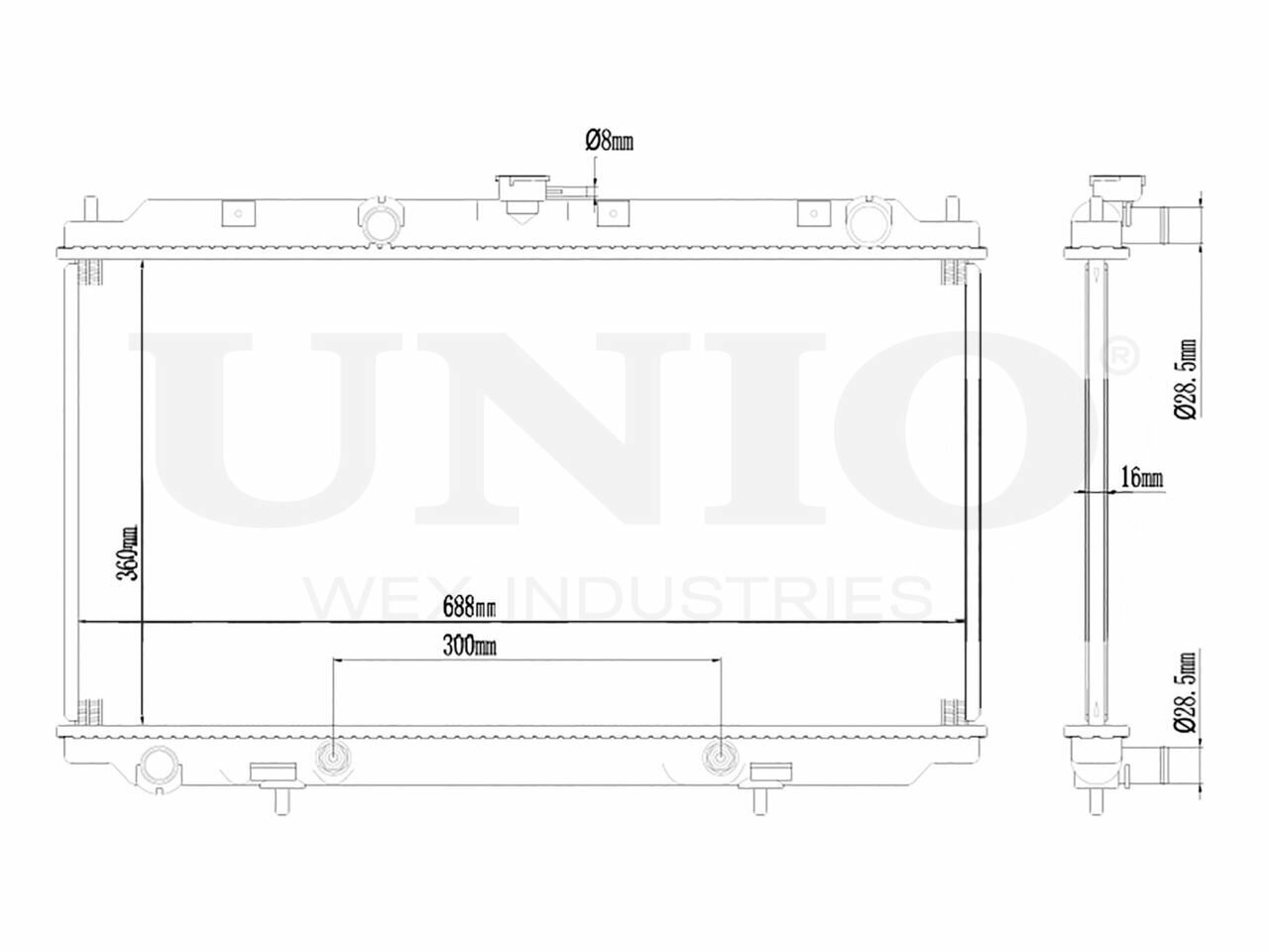 Радиатор охлаждения двигателя, для Ниссан Альмера (N16E) 00-, Примера (P12, WP12) 01-, Nissan Almera Primera 01-, артикул RAD-10059 производителя UNIO