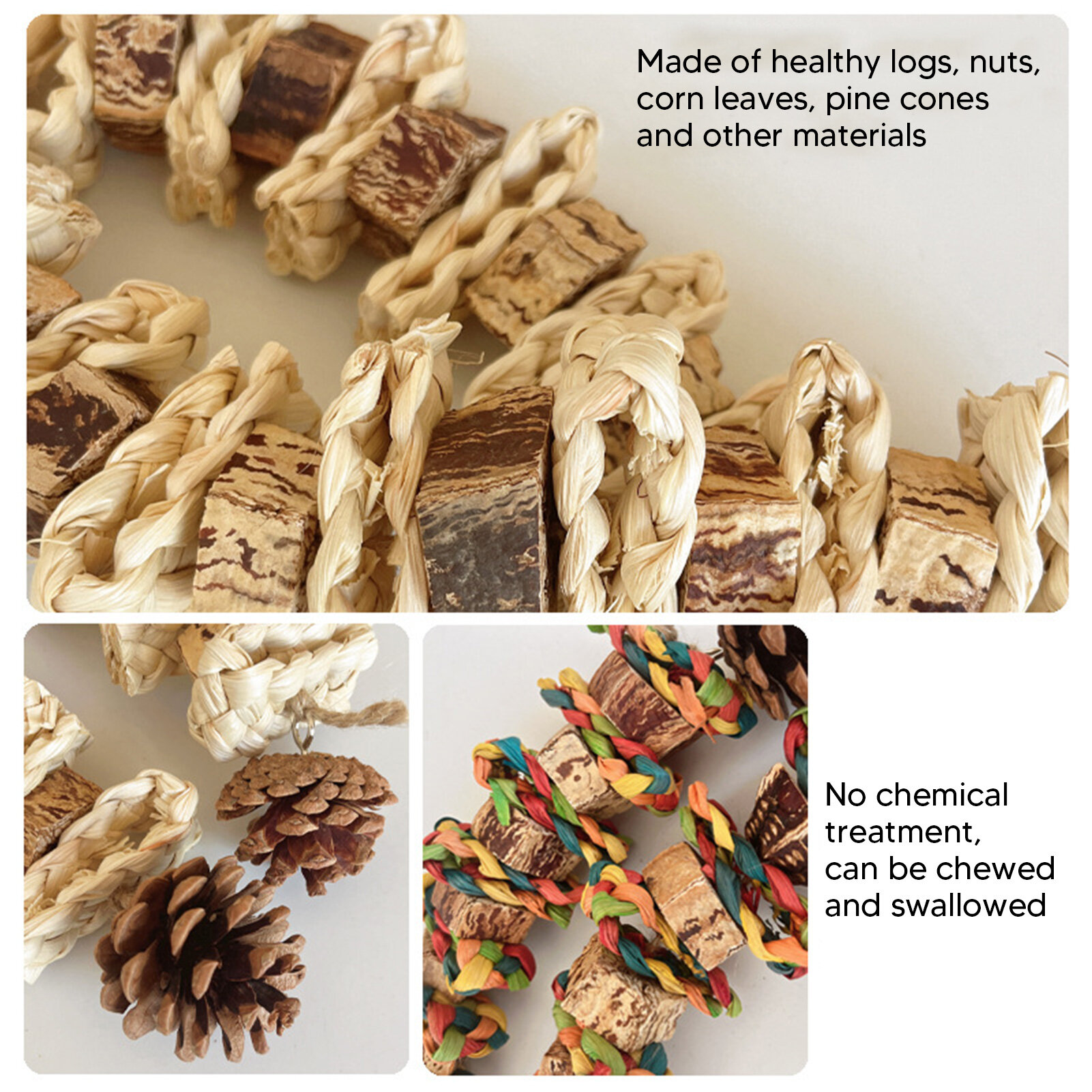 Попугай жевательная игрушка клюв шлифовальный безопасный бревно орех сосновая шишка кукурузный лист подвесная клетка для птиц игрушки для средних и больших птиц красочные