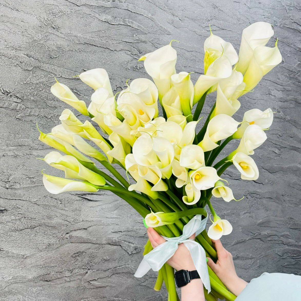 Белые каллы 51 шт. Огромный букет из живых цветов калл. Букет для любимой. Цветы на свадьбу