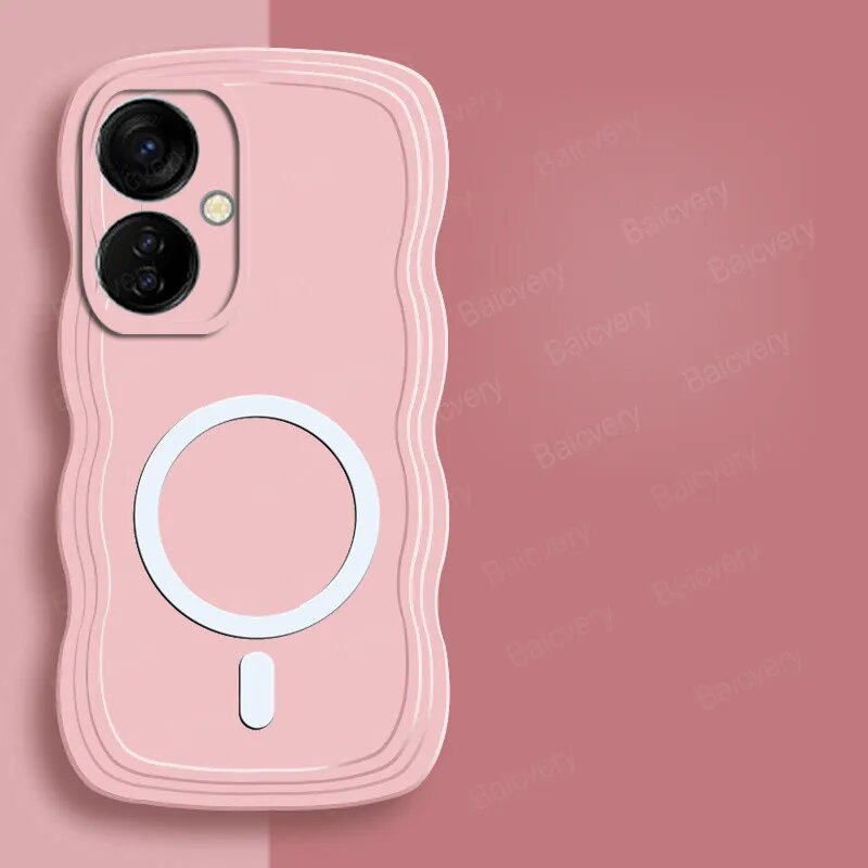 Фотообои для Tecno Camon 19 / Camon 19 Pro / CAMON 19 PRO ART EDITION с волнистыми краями, поддержка магнитной беспроводной зарядки pink, Tecno Camon 19 Pro