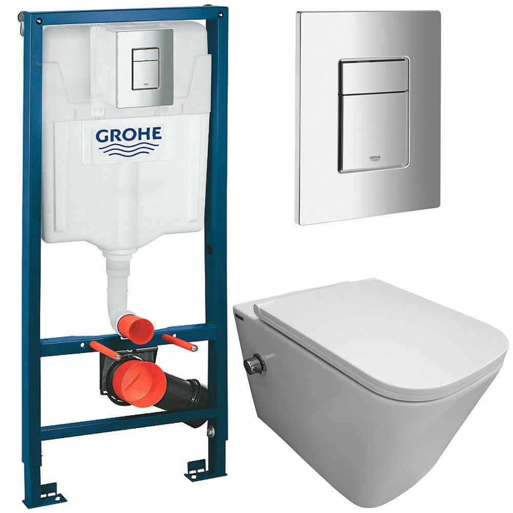 Инсталляция Grohe 38811000 + унитаз Bloomix Arum 1303SB безободковый с биде и смесителем