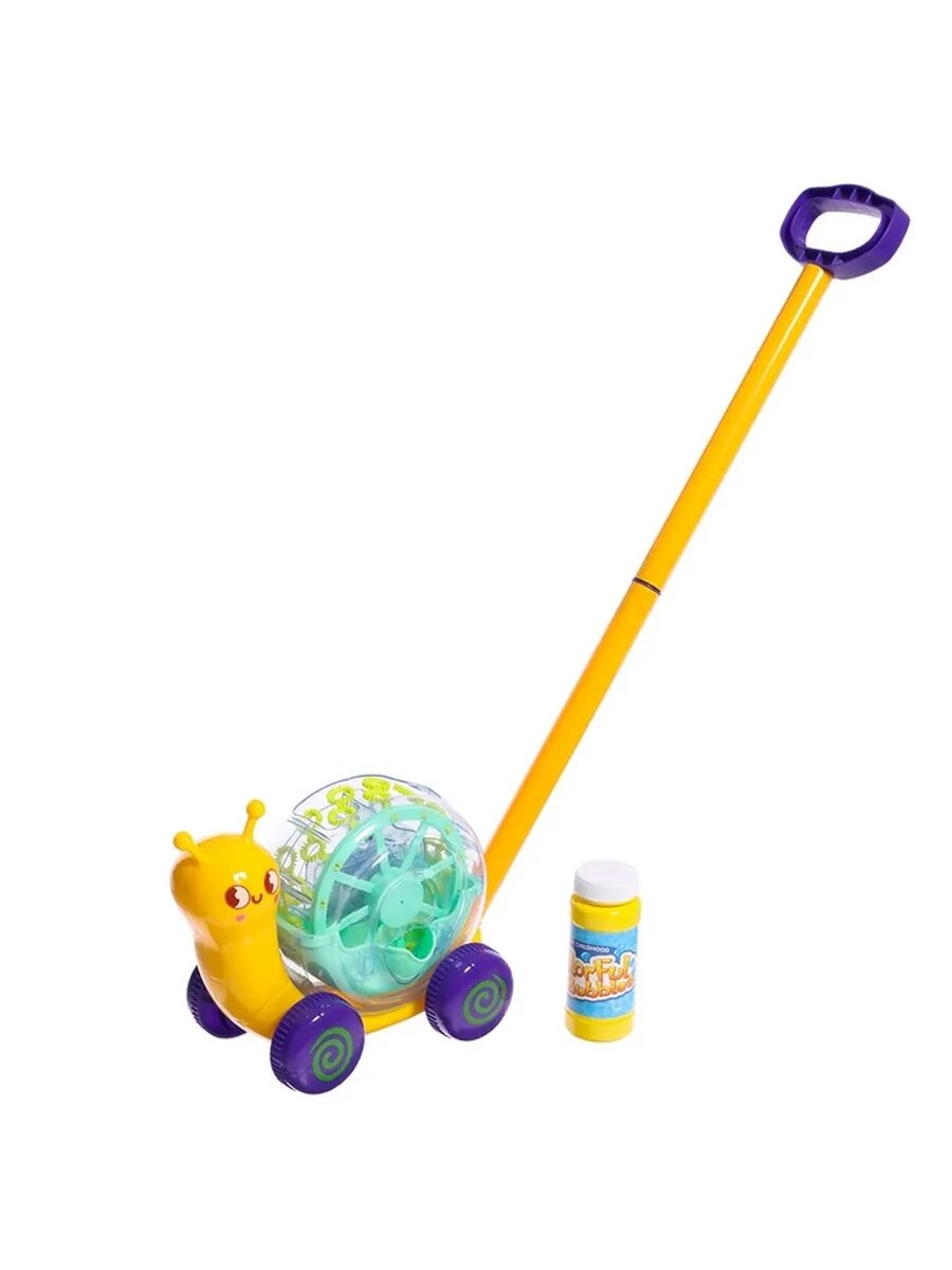 Яркая каталка-генератор мыльных пузырей для малышей