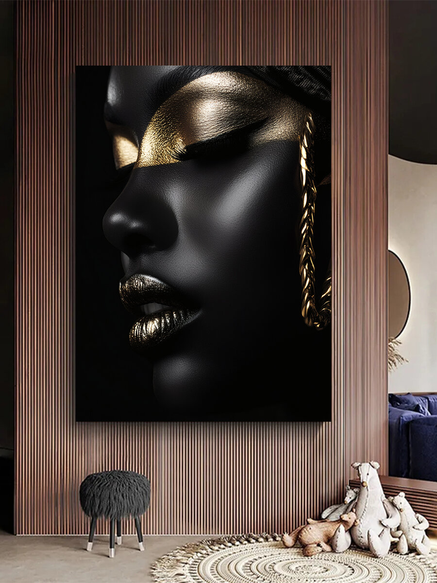 Картина на стену для интерьера - "Африканка / Негритянка, лицо девушки, золото" , 20х30 см.