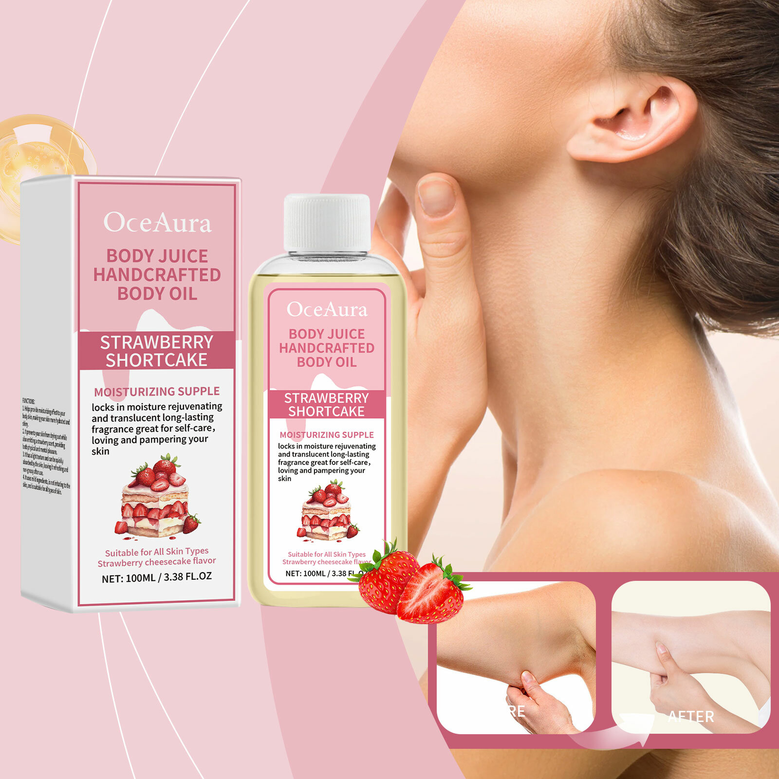 Клубничное масло для тела Свежее и ароматное эфирное масло клубники, мягко увлажняющее кожу тела