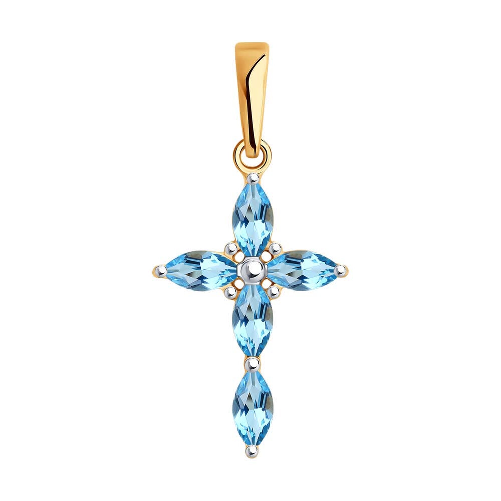 Крестик, красное золото, 585 проба, топаз