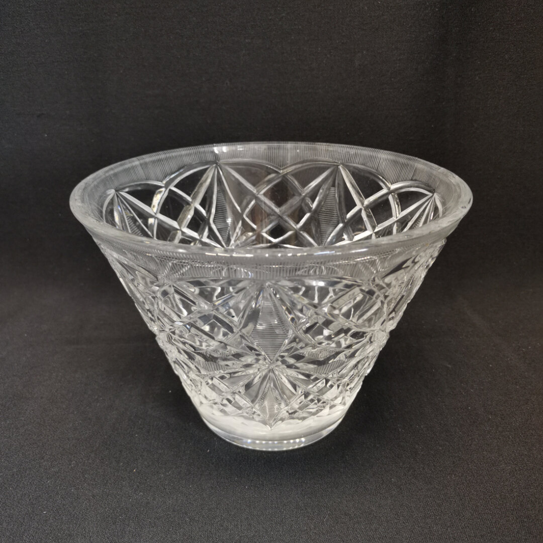 Салатник большой, хрусталь, ручная резка. Винтаж СССР