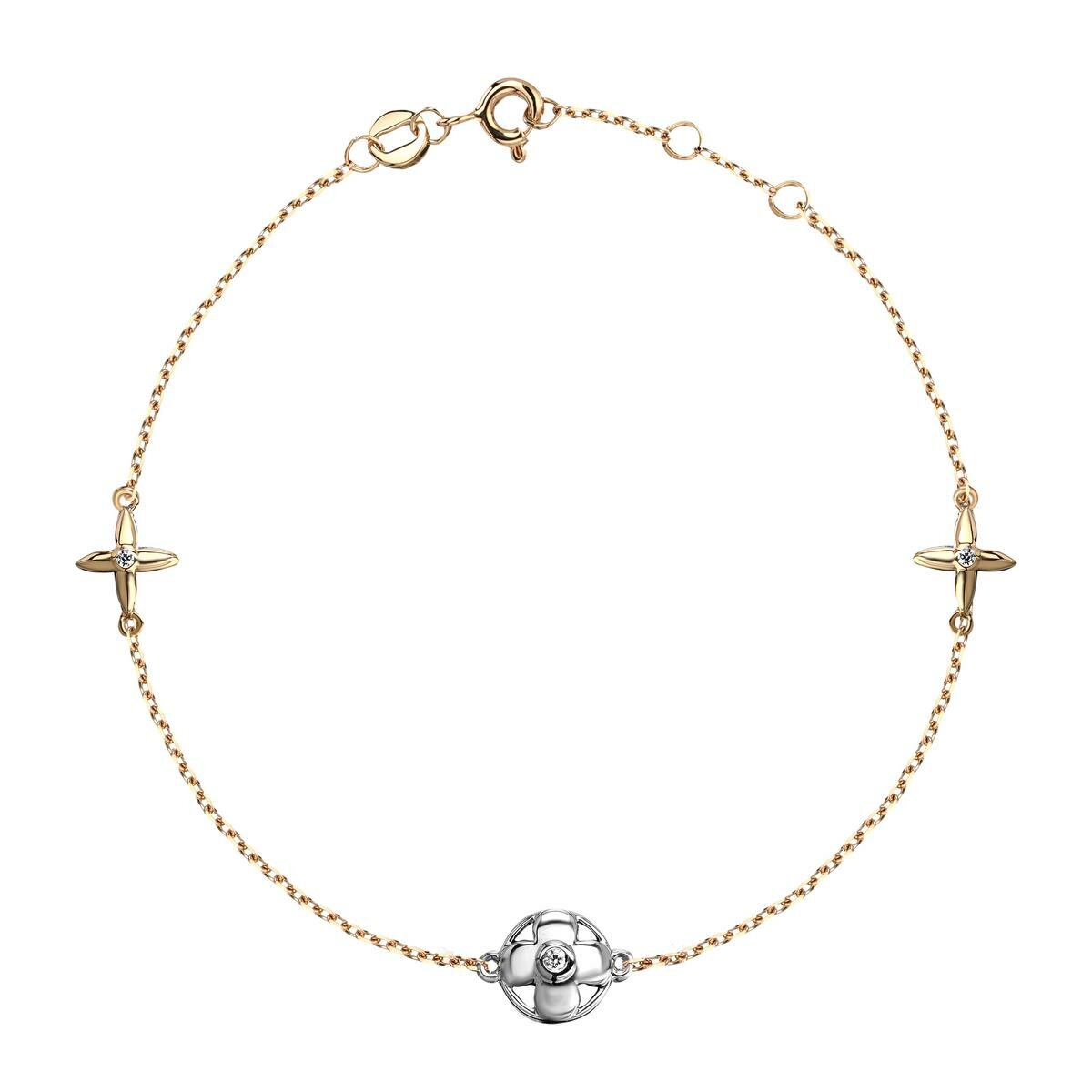 Браслет, комбинированное золото, 375 проба, фианит