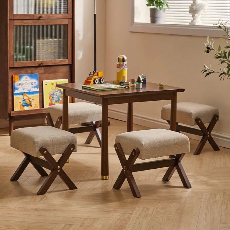 Табурет, 1 шт，Низкий табурет с мягкой обивкой из массива дерева，27*32*26cm