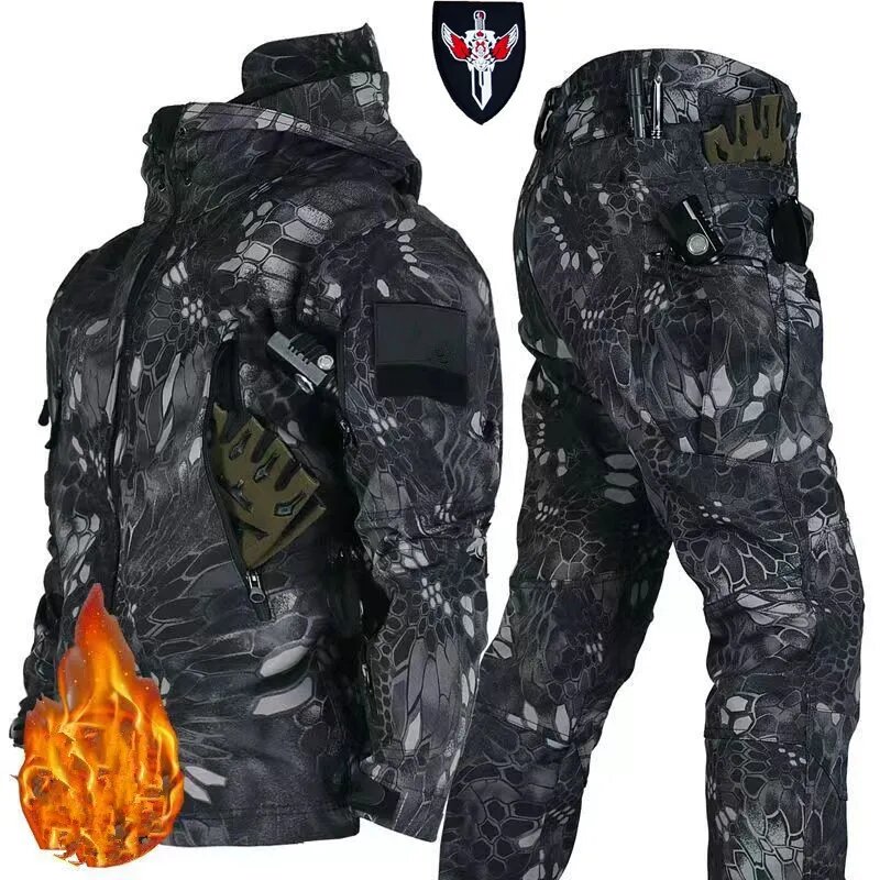 XMGOLONG Мужские зимние камуфляжные костюмы из полиэстера Черный, 3XL for 85-95kg, Python pattern