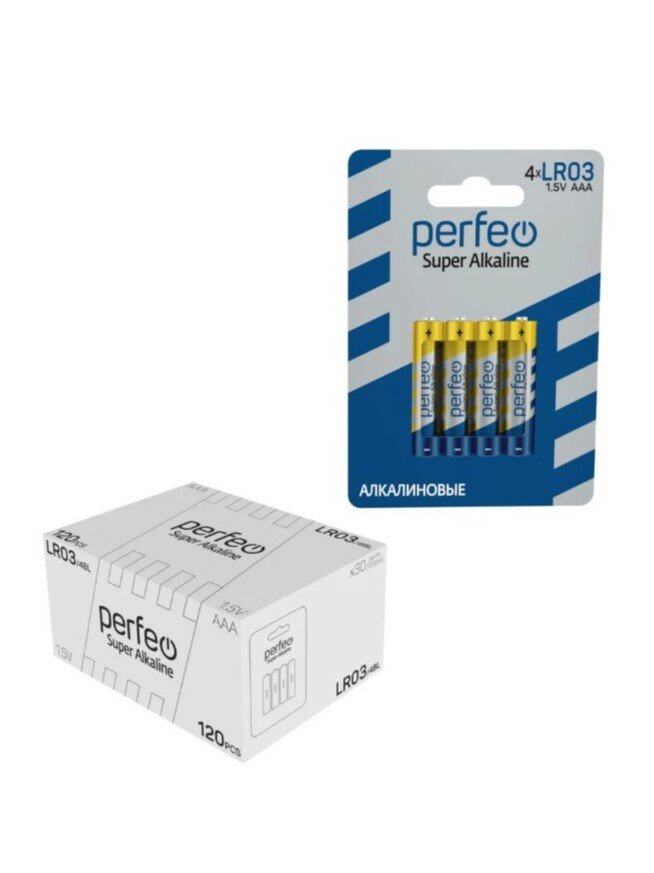 Батарейки Perfeo LR03 AAA Super Alkaline алкалиновые (щелочные) мизинчиковые, 120шт (30x4шт), 1.5V