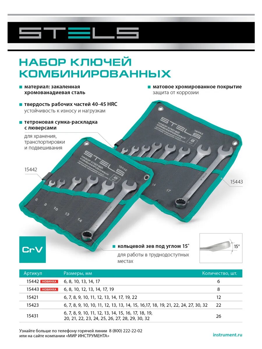 Набор ключей комбинированных 6-17 мм, 6 шт, , STELS, 15442