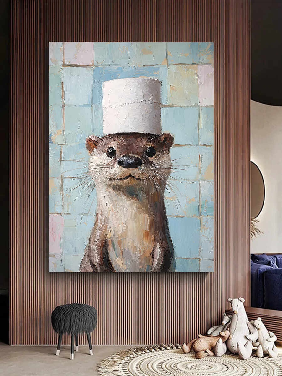 Картина на стену - "Выдра в туалете. Животные в туалете и ванной комнате" , 50х70 см.