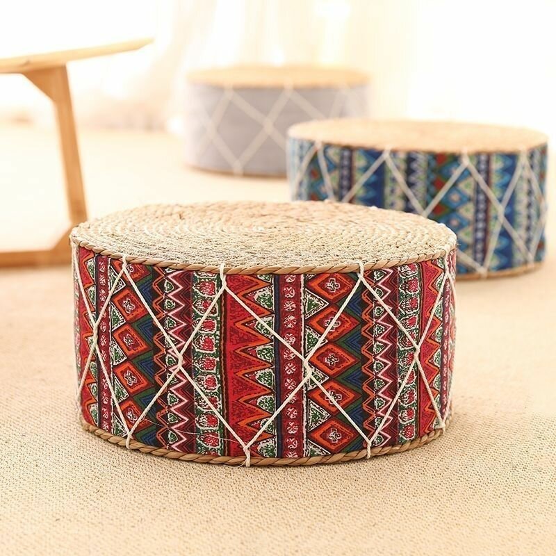 Пуф плетеный из ротанга с наполнителем из бамбука 40x40x20 см O6