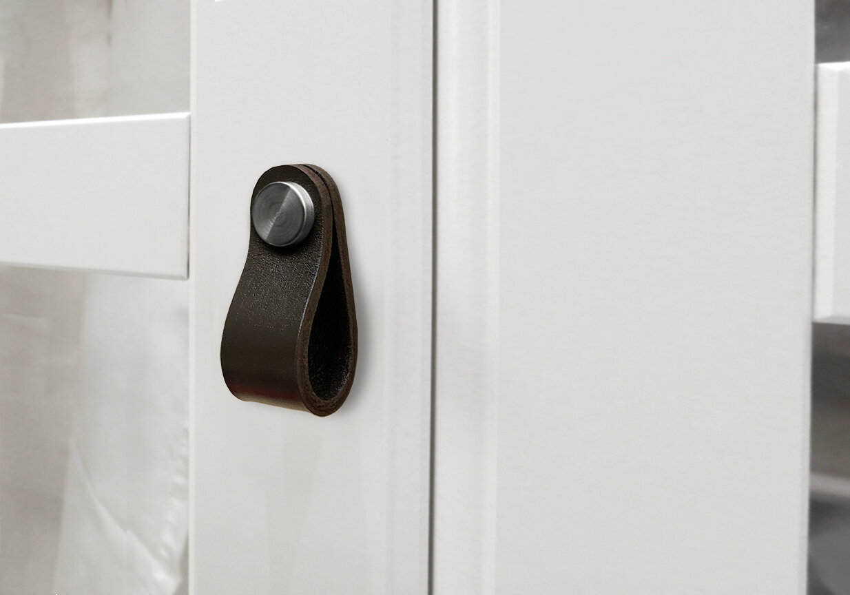 Мебельная ручка петля DOSTIEN, натуральная кожа, петля, коричневая для тумб комодов шкафов 1 шт.