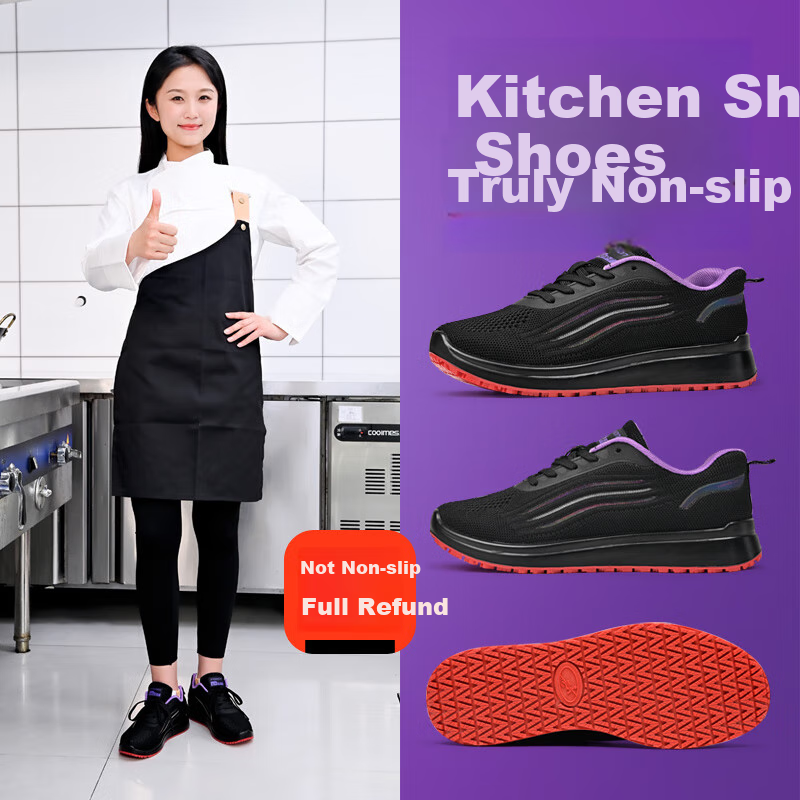 Kitchen Shield Women's Non-slip Oil-resistant Chef Shoes Kitchen Work Shoes with Soft Sole for Women in the Kitchen Breathable Work Shoes Black Size 35
