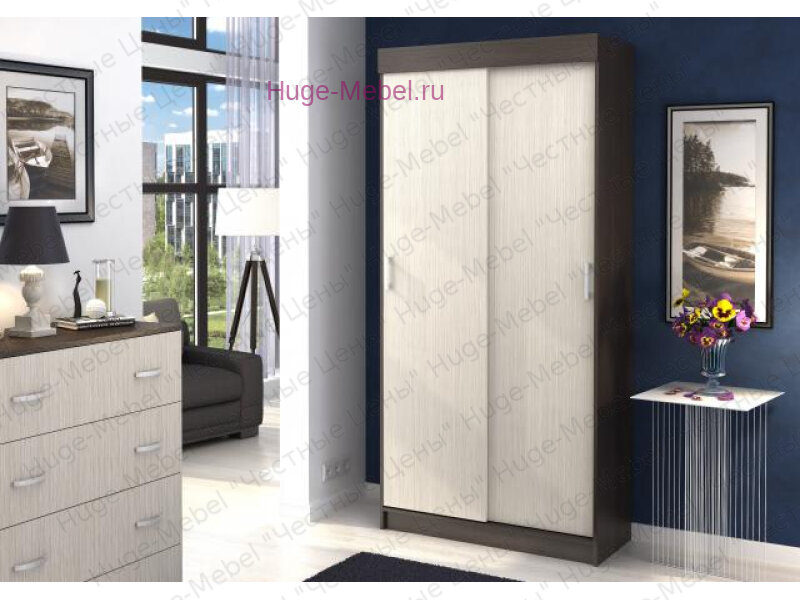 Шкаф-купе Андрей Евро венге/дуб Huge Mebel. Ширина 1000 Высота 2100. Шкафы купе