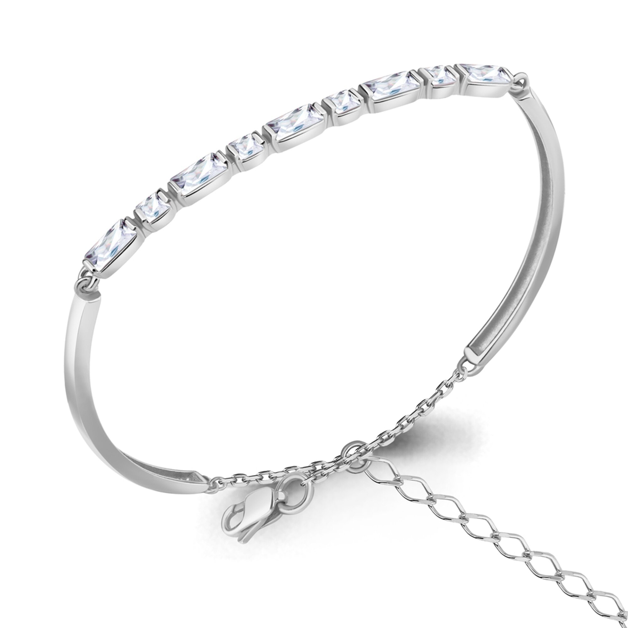 Браслет, серебро, 925 проба, родирование, фианит