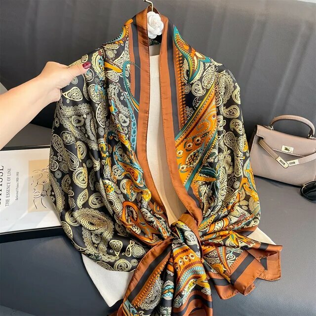 Весенние пылезащитные шали с принтом, зимние атласные шарфы в этническом стиле, модное солнцезащитное пляжное полотенце, популярная большая бандана 180X90 см