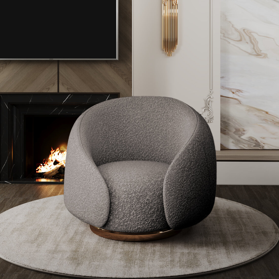 Кресло в современном стиле мягкое ROTONDO на поворотном диске 360