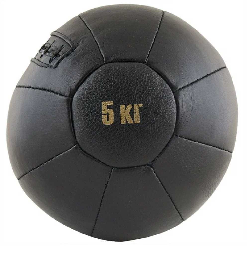 Медицинбол Fs№5000, 5 кг, натуральная кожа, диаметр 25 см, черный