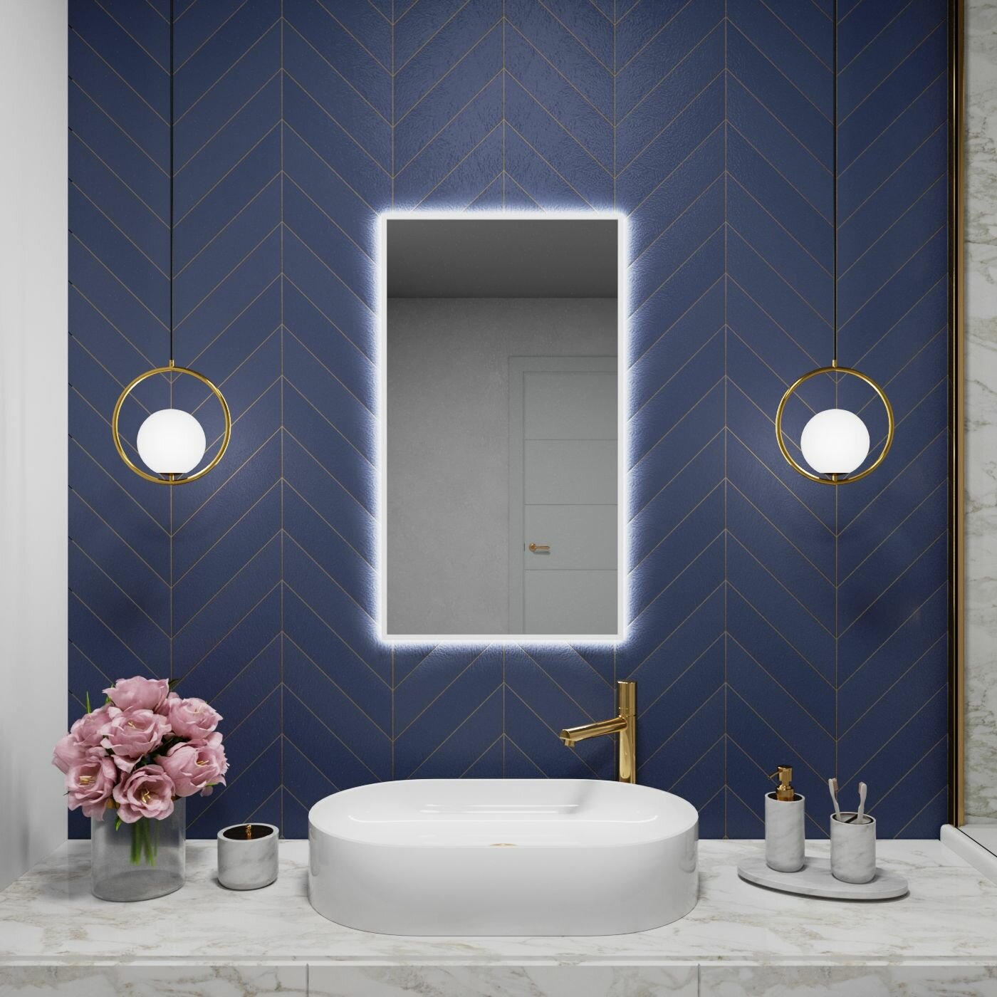 Зеркало настенное 80х40 см. BLX MIRROR с подсветкой в ванную в алюминиевой раме. Свет: Холодный белый 6000К, Белое