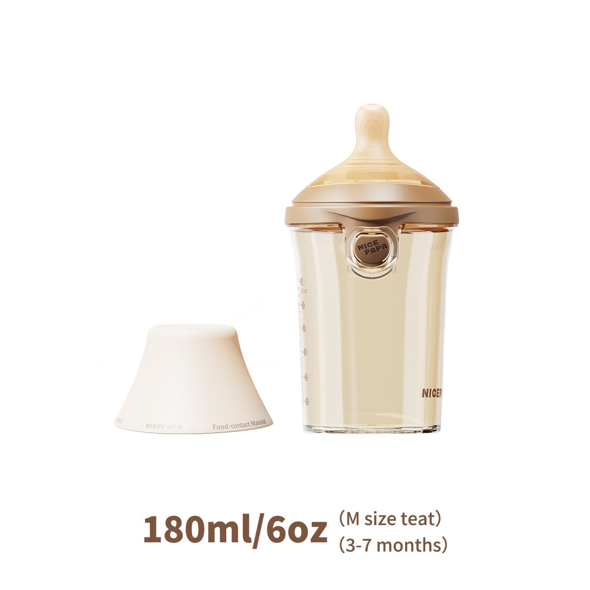 Бутылочка для кормления NICE PAPA антиколики/широкое горло 180 мл/соска 3-7 мес PPSU Brown/коричневый