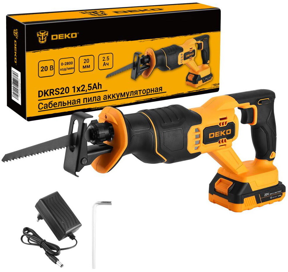 Сабельная пила, аллигатор Deko DKRS20, 20 В, 1х2.5 Ач
