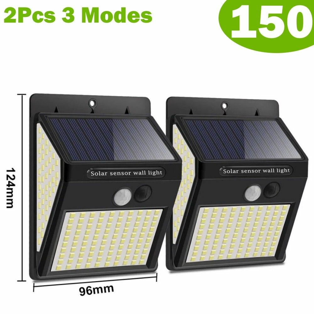 2 шт. Суперъяркая трехсторонняя Люминесцентная Солнечная лампа для наружного освещения, 150 светодиодный 3 режима, датчик движения на, IP65 освещение на солнечных батареях для украшения сада