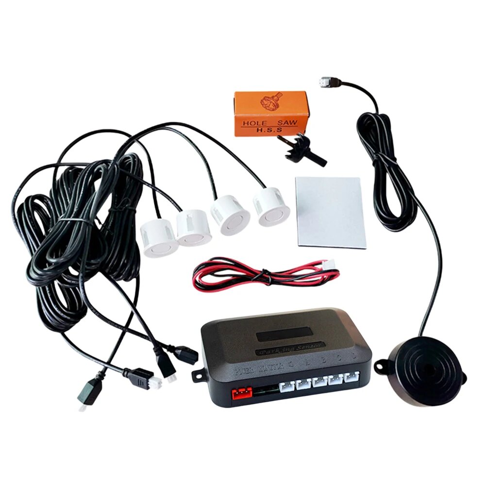 Детектор парковки без дисплея, комплект датчиков парковки автомобиля 12 В, звуковое оповещение, 22 мм, радар заднего хода, система индикатора для автомобиля, автомобиля, белый