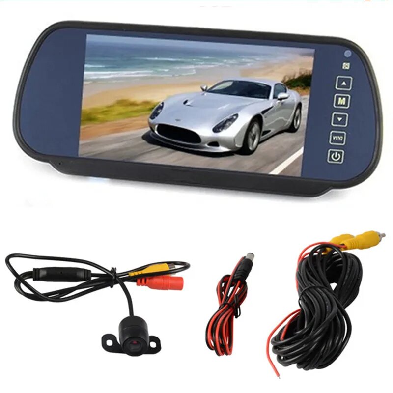 Система обратной парковки, 7-дюймовый TFT ЖК-экран, автомобильный монитор, зеркало заднего вида + камера заднего вида ночного видения, опционально, With Wired06