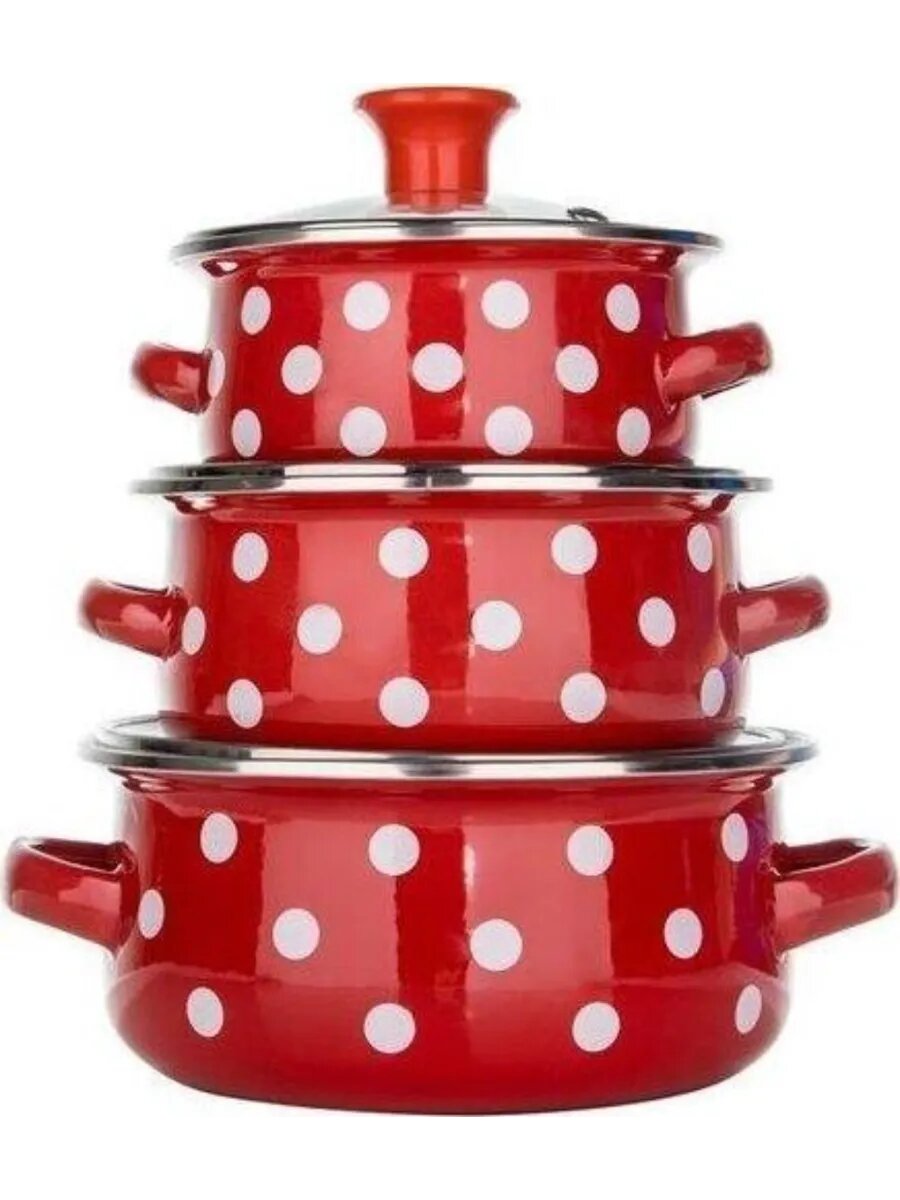 Набор эмалированных кастрюльKL-4169 0,5л,0,7л,1,1 л+крыш