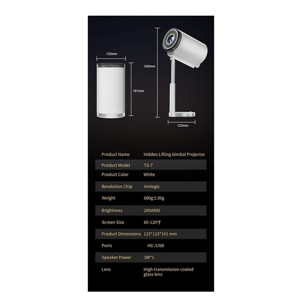 TS7Mini 1080P Проектор 4K Видео Домашний Кинотеатр Видеопроектор (ЕС)