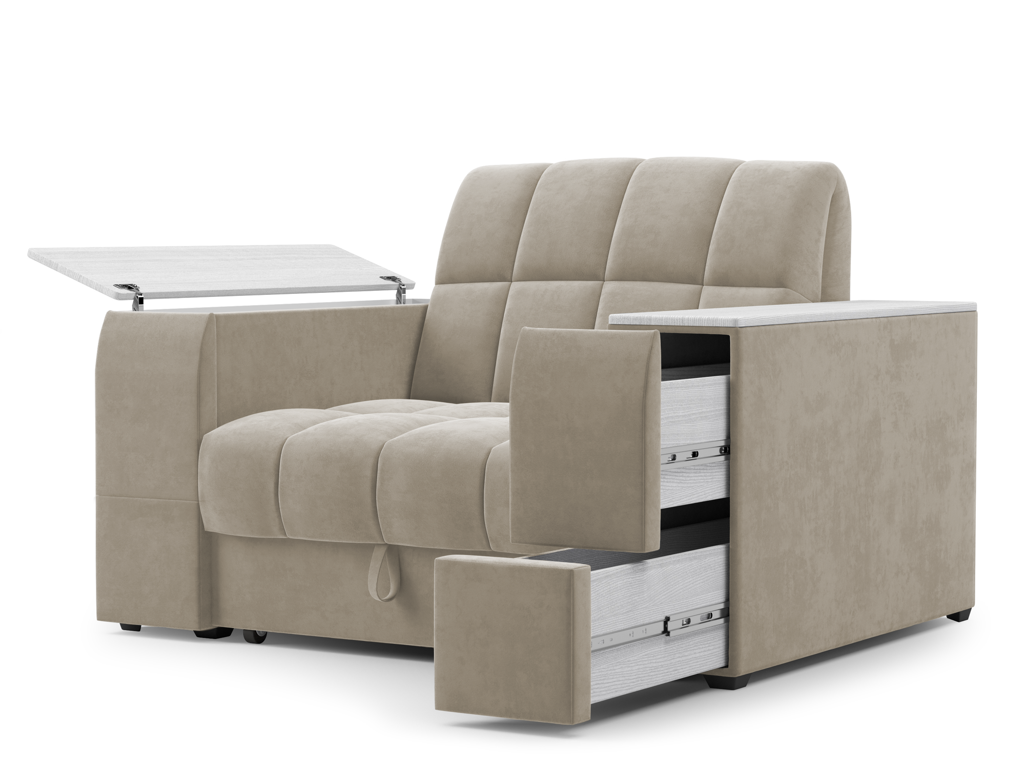 Кресло-кровать Флай, аккордеон, в подлокотниках короб+ящики, 80*200 с ортопедическим основанием, съемный чехол, велюр