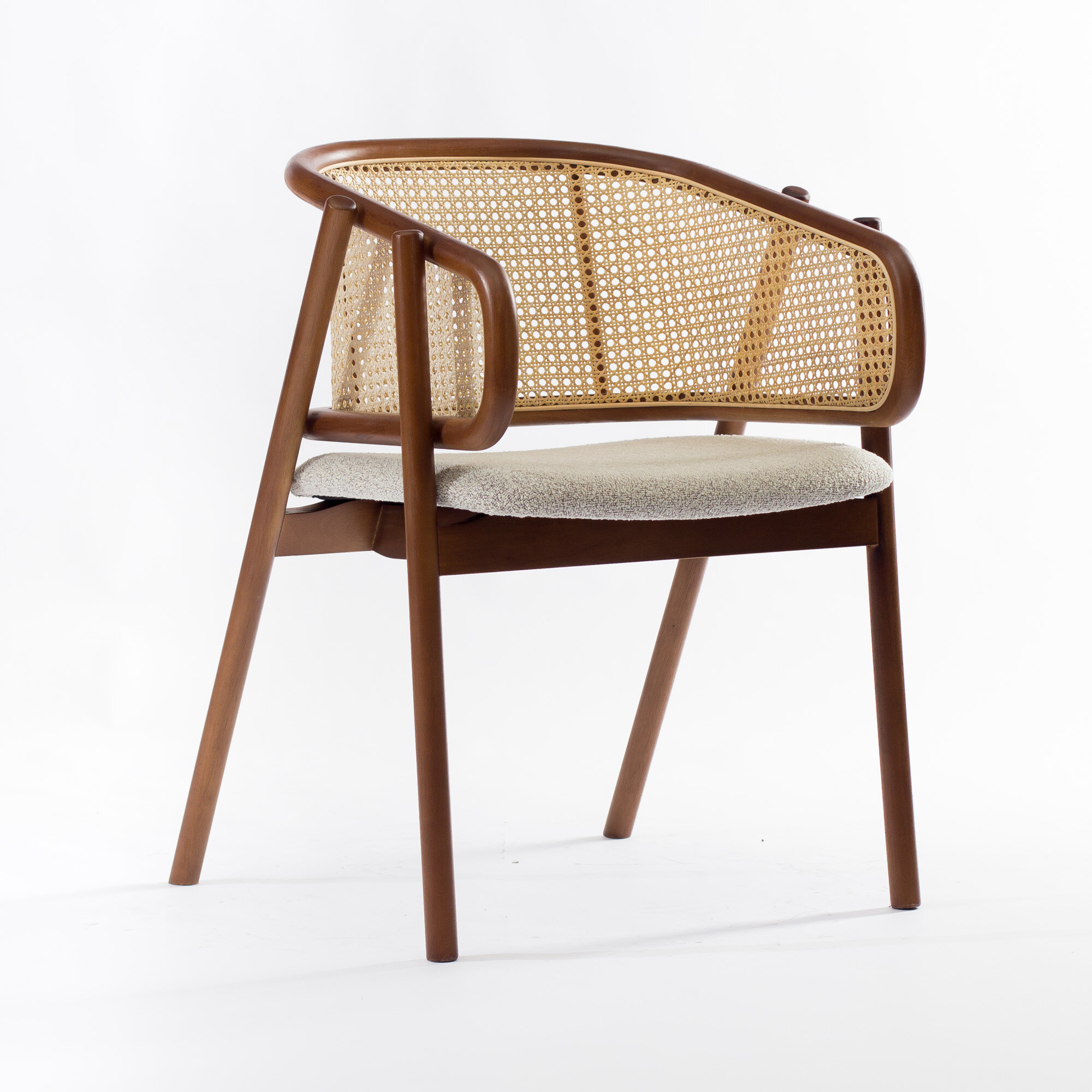 Стул Шамони серая ткань спинка натуральный ротанг дерево гевея (тон орех) для дома/для гостиной/для столовой/для кафе/кухонный стул/стул кухонный