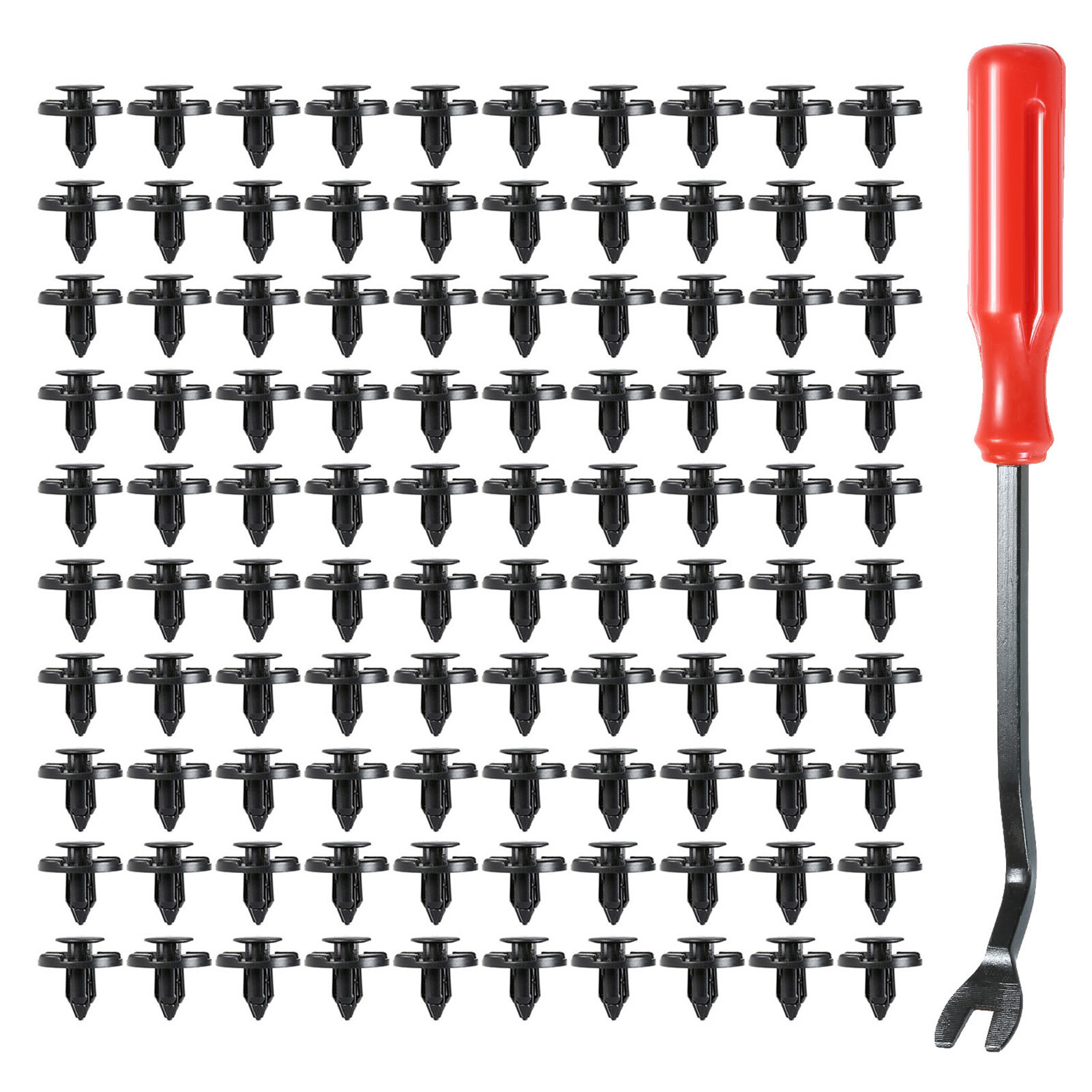 100ШТ Клещи Автомобильные Пластмассовые Птч-Подобные, Клещи-Фикаторы Крыльев Бамперов 25мм, Черные, С 1ШТ Инструментом Для Съема Клещей, Пластмасса, 25мм, 35мм (Дополнительно), 218г, 239г