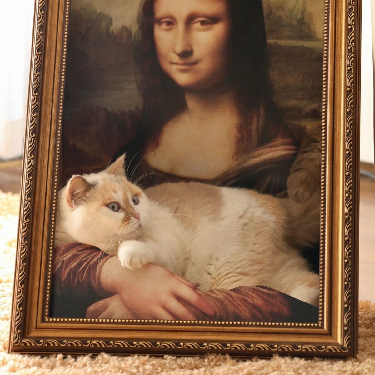 Мона Лиза мазня на картинке кошачьего гнезда, которую нельзя отшлифовать до измельчителя кошачьего гнезда