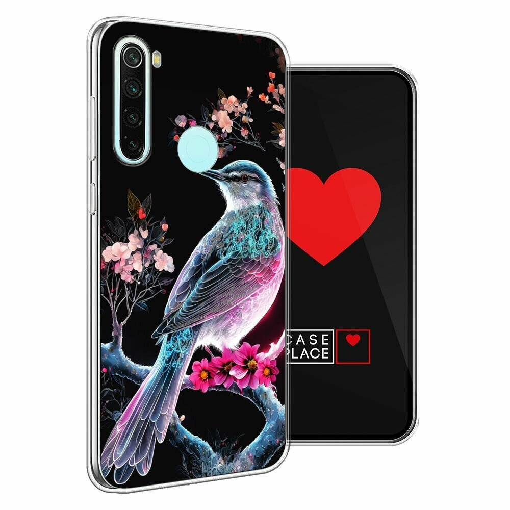Чехол на Xiaomi Redmi Note 8 / Сяоми Редми Нот 8 с принтом "Птица на цветущем дереве" — фото 1