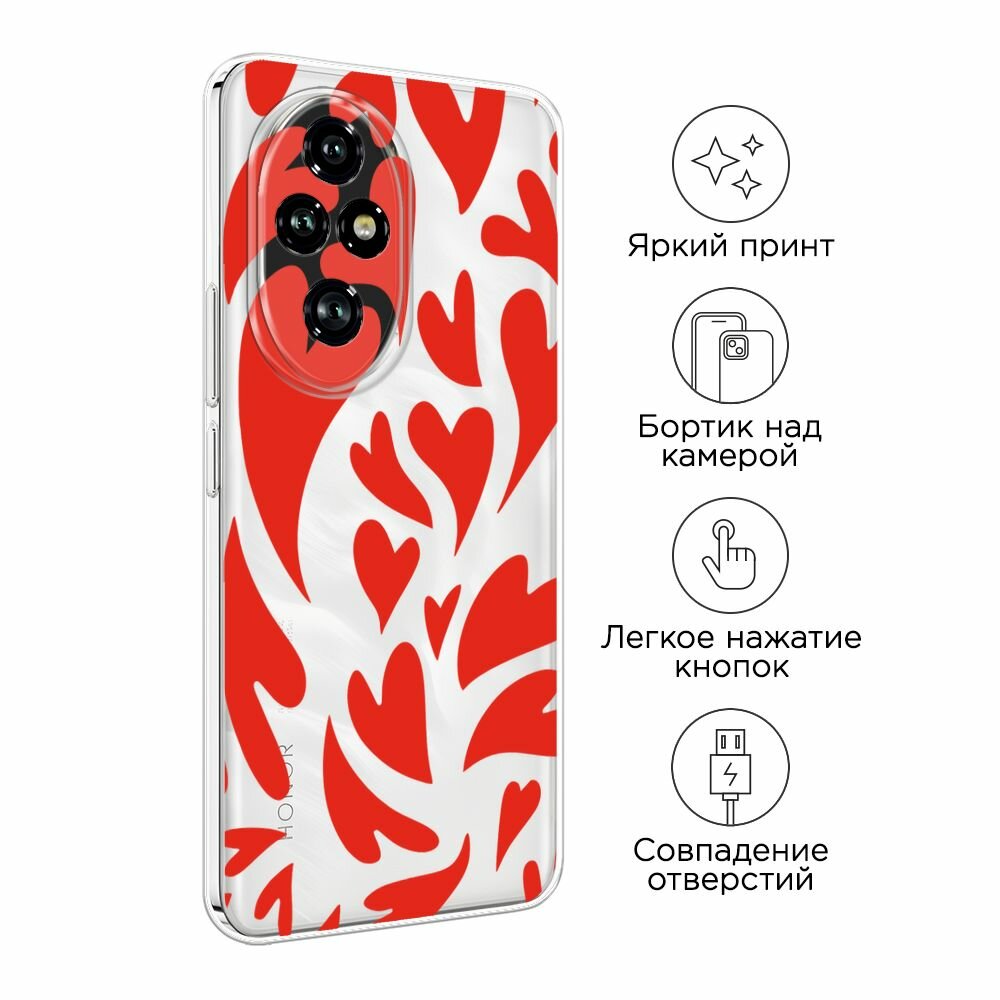 Чехол на Honor 200 Pro / Хонор 200 Про с принтом "Crazy hearts 2 - 14 февраля", прозрачный — фото 1